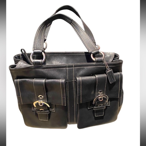 Bags | Coash Black Leather Tote With Structured Design And Silver ...